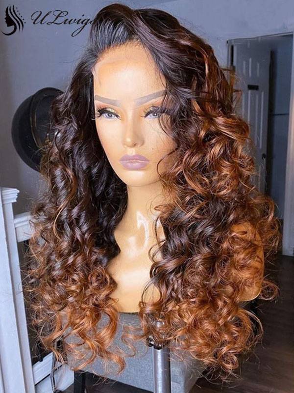 Home › Ombre Brown Color Loose Wave Lace Frontal Wig With Fake Scalp ...